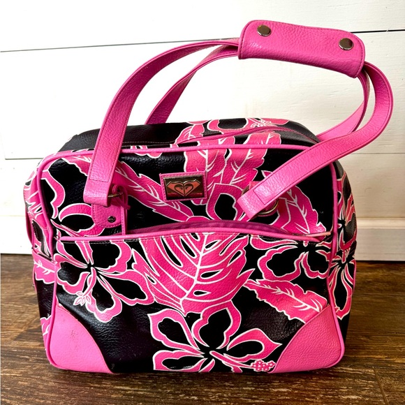 Roxy | Bags | Vintage Roxy Pink And Black Floral Weekender Travel Tote ...